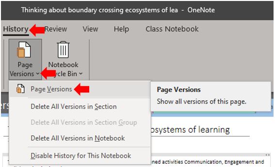 OneNote Previous Versions E learning Help Guides