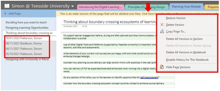 Microsoft OneNote: Previous Versions – E-learning Help Guides