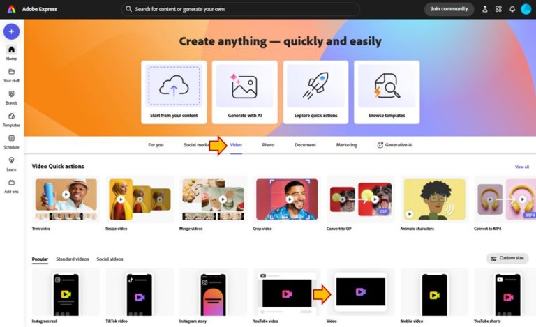 Adobe Express: Creating a Video Project – E-learning Help Guides