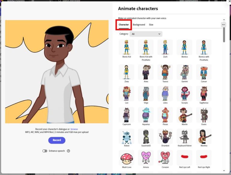 Adobe Express: Create an animated character with Audio – E-learning ...